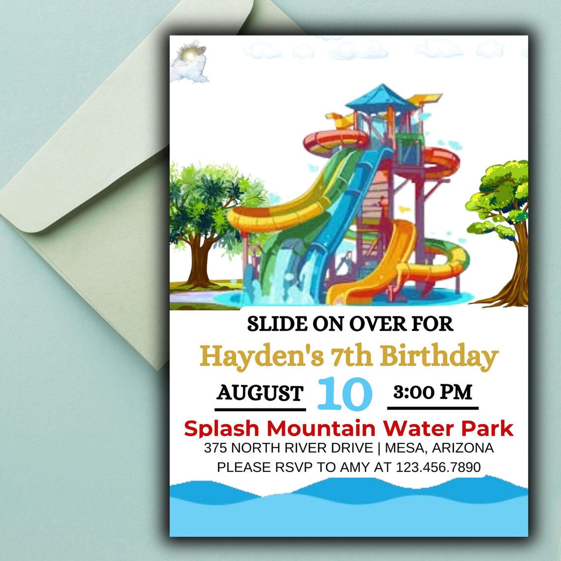Editable Waterslide Birthday Invitation Summer Pool Party Splash ...