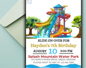 Waterslide Birthday Invitation Summer Pool Party Splash Birthday Evite ...