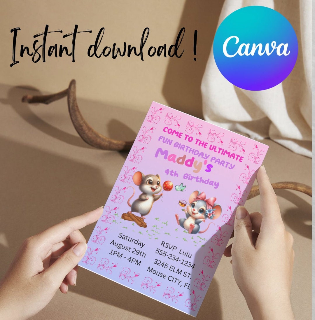 Editable Cinnamon Birthday Invitation, Minni Mouse and Friends Party ...