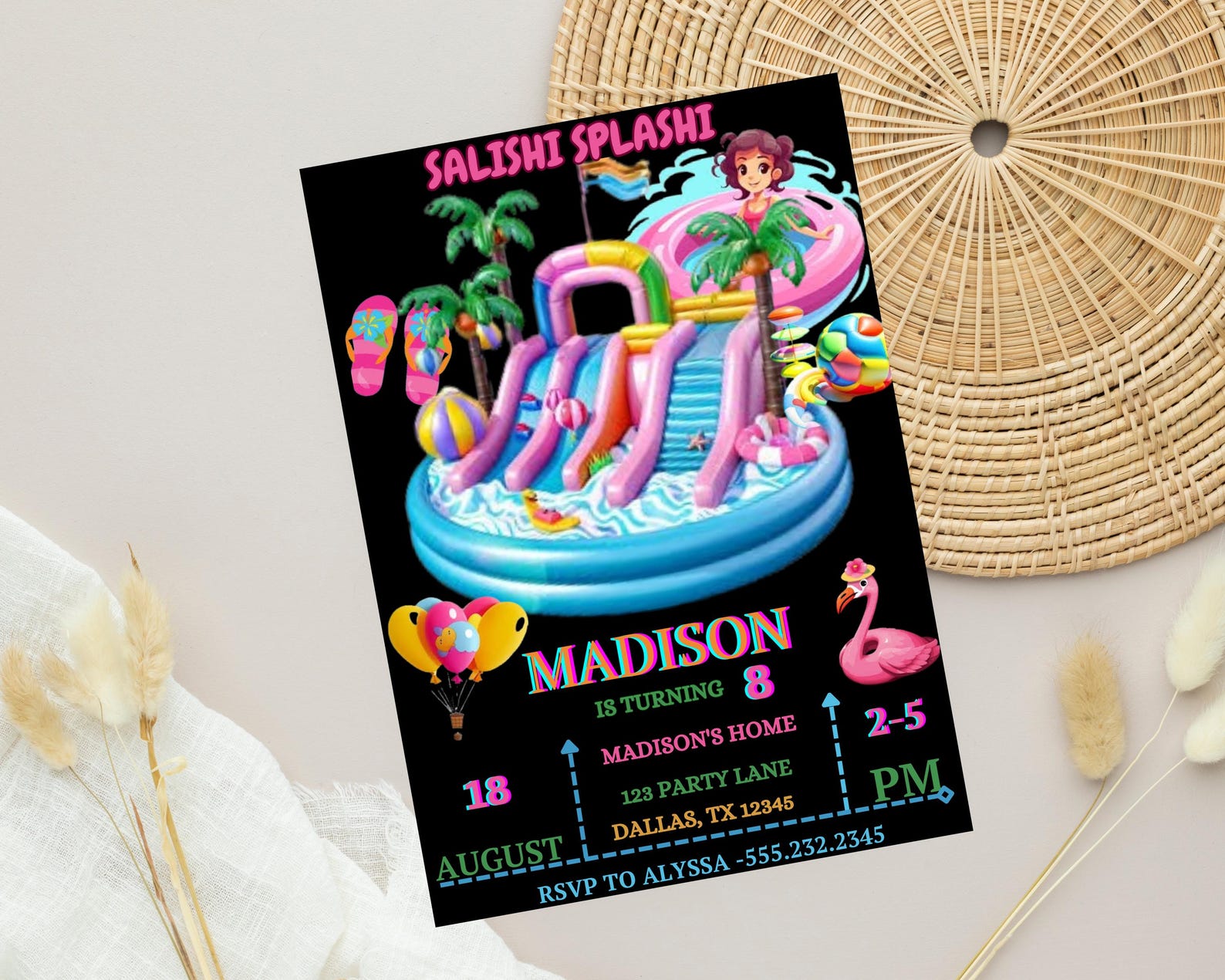 Editable Waterslide Birthday Invitation, Summer Pool Party, Splash ...