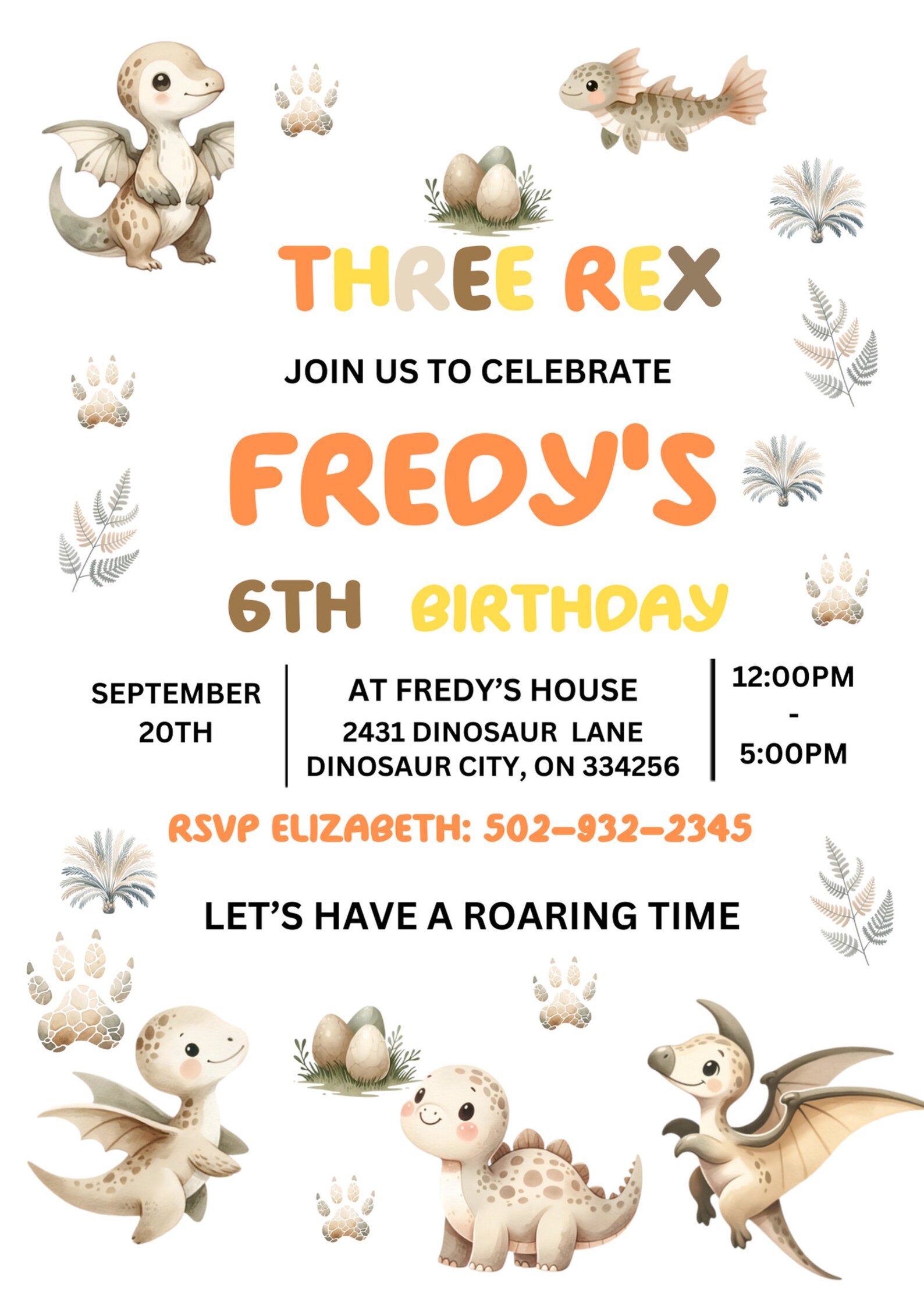 Boys Digital Dinosaur Three Rex Instant Downloadable Birthday Party ...