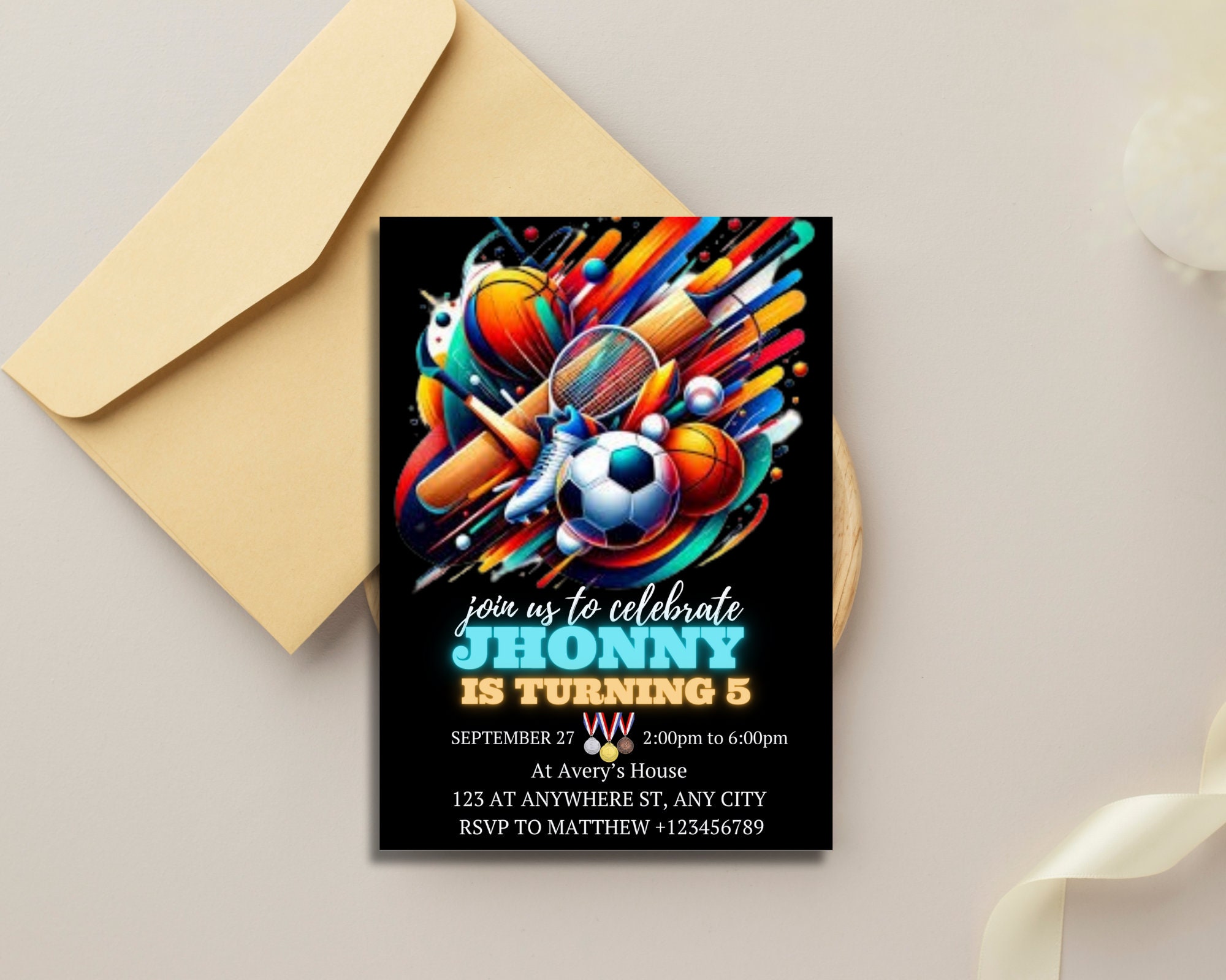 Editable Sports Invitation Neon Sports Invites Sports Flyer Sport Theme ...