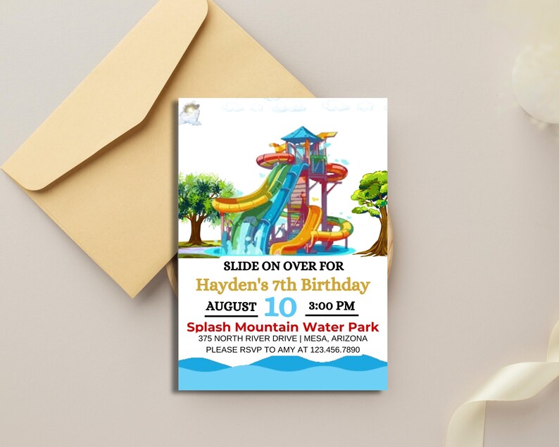 Editable Waterslide Birthday Invitation Summer Pool Party Splash ...