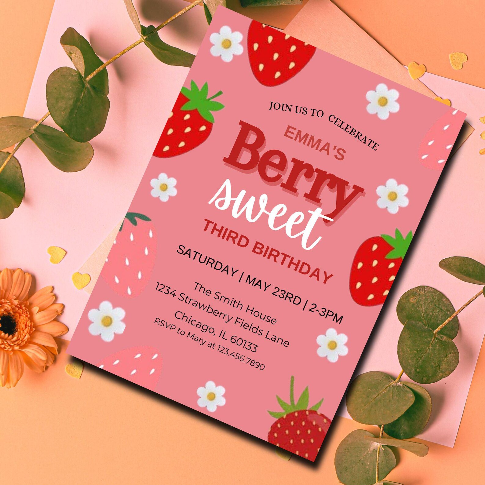 Berry First Birthday Invitation Template Digital One Year Old ...