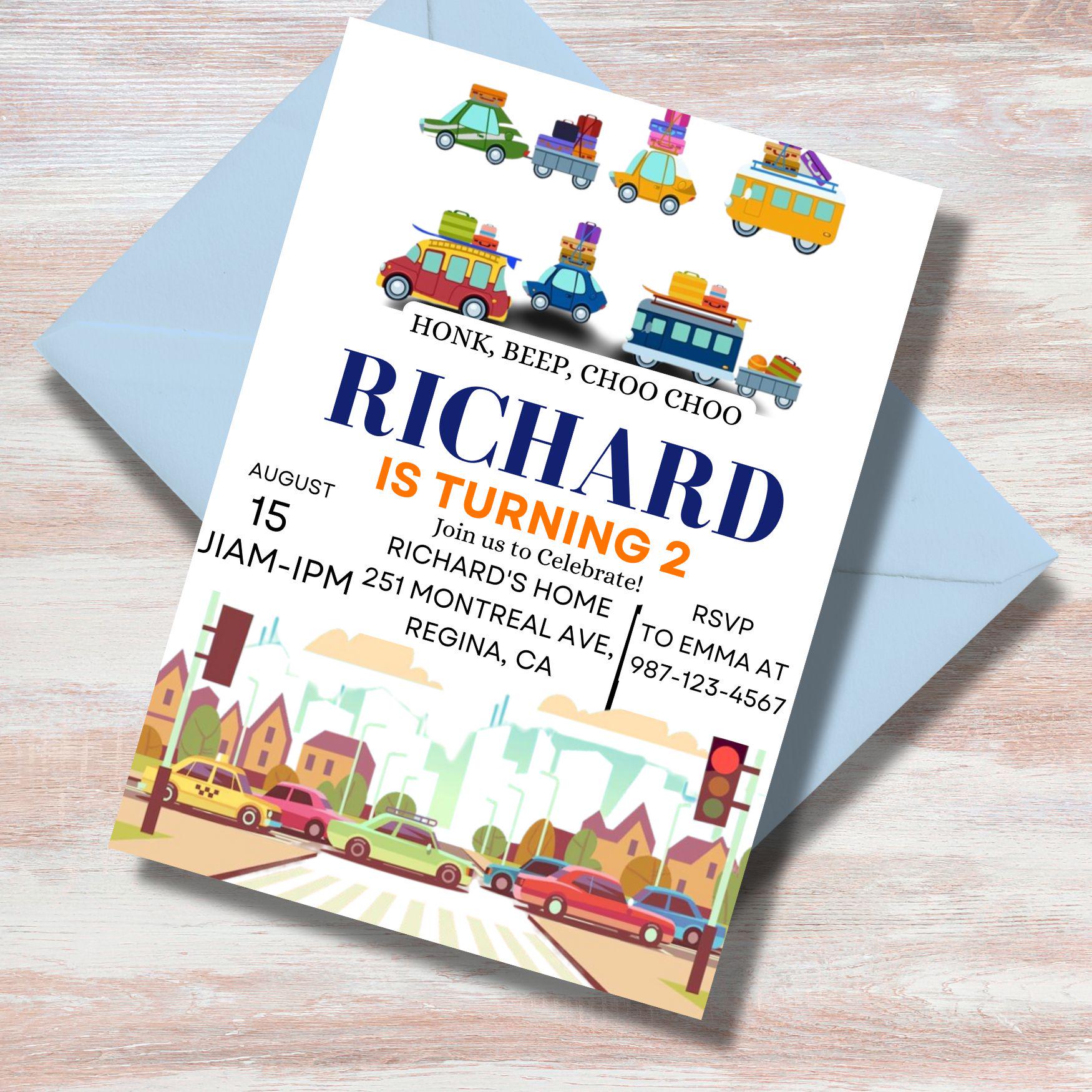 Editable Transportation Invitation Honk Beep Choo Choo Train Truck ...