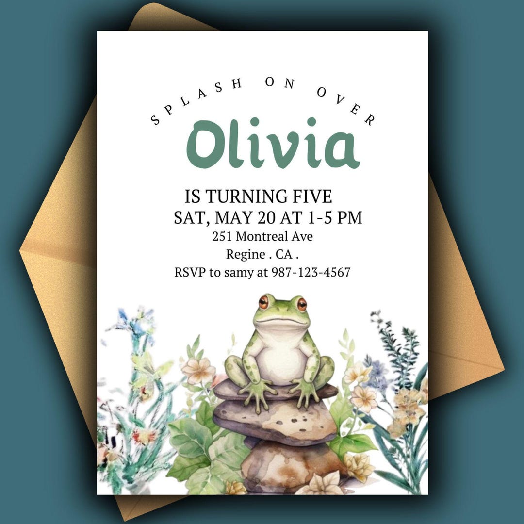 Editable Frog Theme Birthday Invitation Cute Amphibian Kids Invite ...