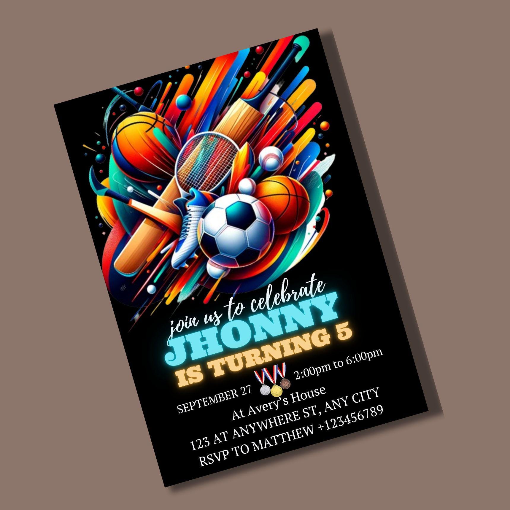 Editable Sports Invitation Neon Sports Invites Sports Flyer Sport Theme ...