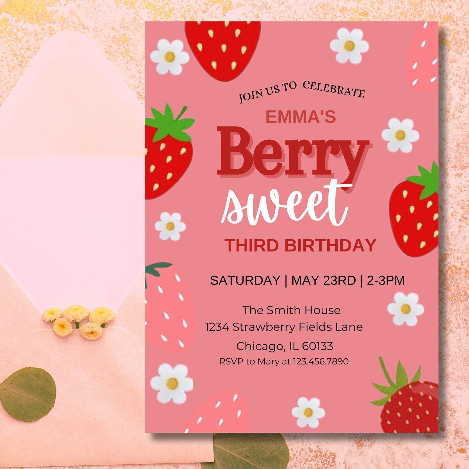 Berry First Birthday Invitation Template Digital One Year Old ...