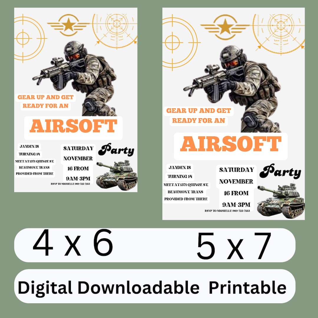 Camo Invitation: Airsoft Birthday, Digital Editable Party Invite, Teen ...