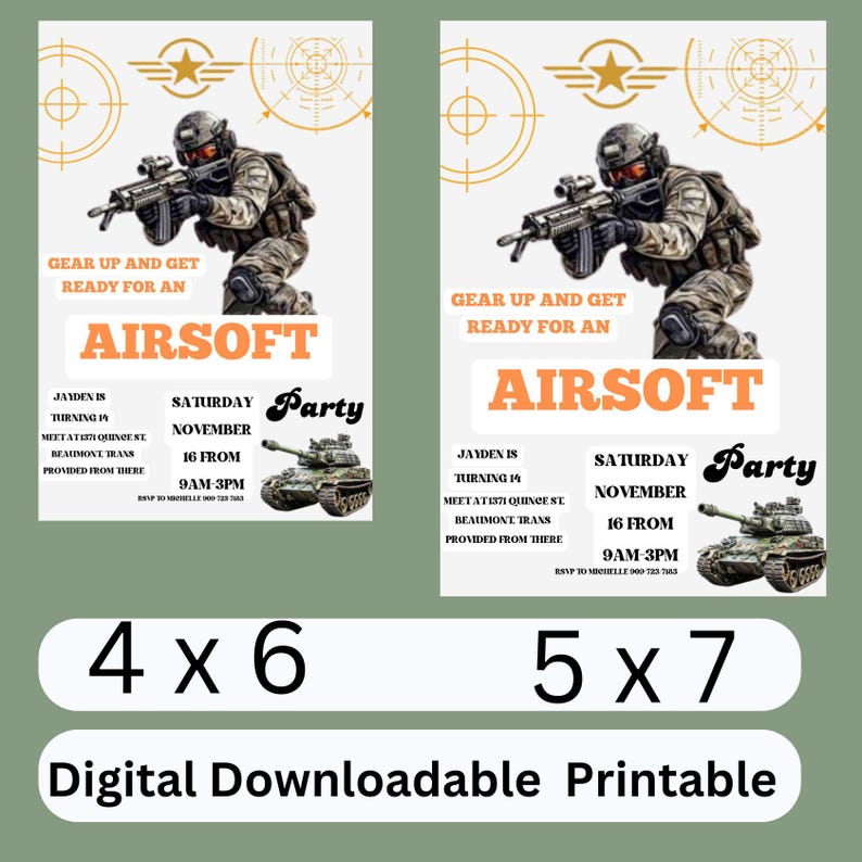 Camo Invitation: Airsoft Birthday, Digital Editable Party Invite, Teen ...