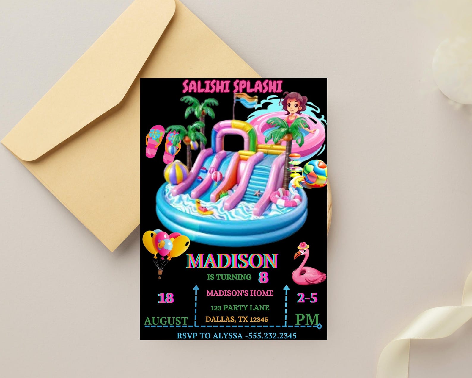 Editable Waterslide Birthday Invitation, Summer Pool Party, Splash ...