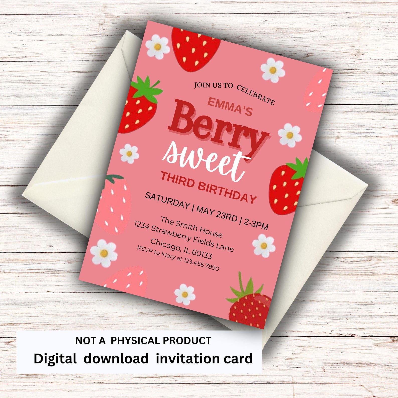 Berry First Birthday Invitation Template Digital One Year Old ...