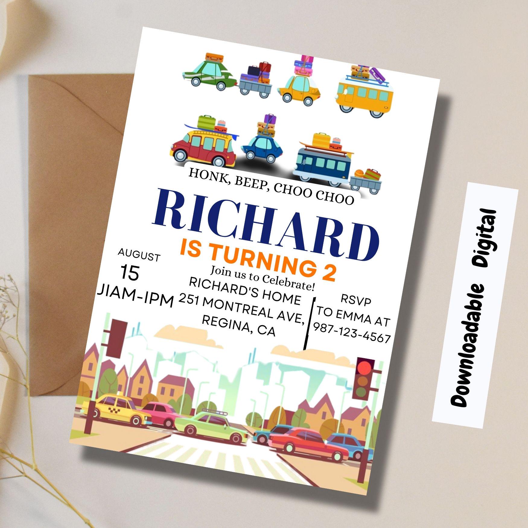 Editable Transportation Invitation Honk Beep Choo Choo Train Truck ...