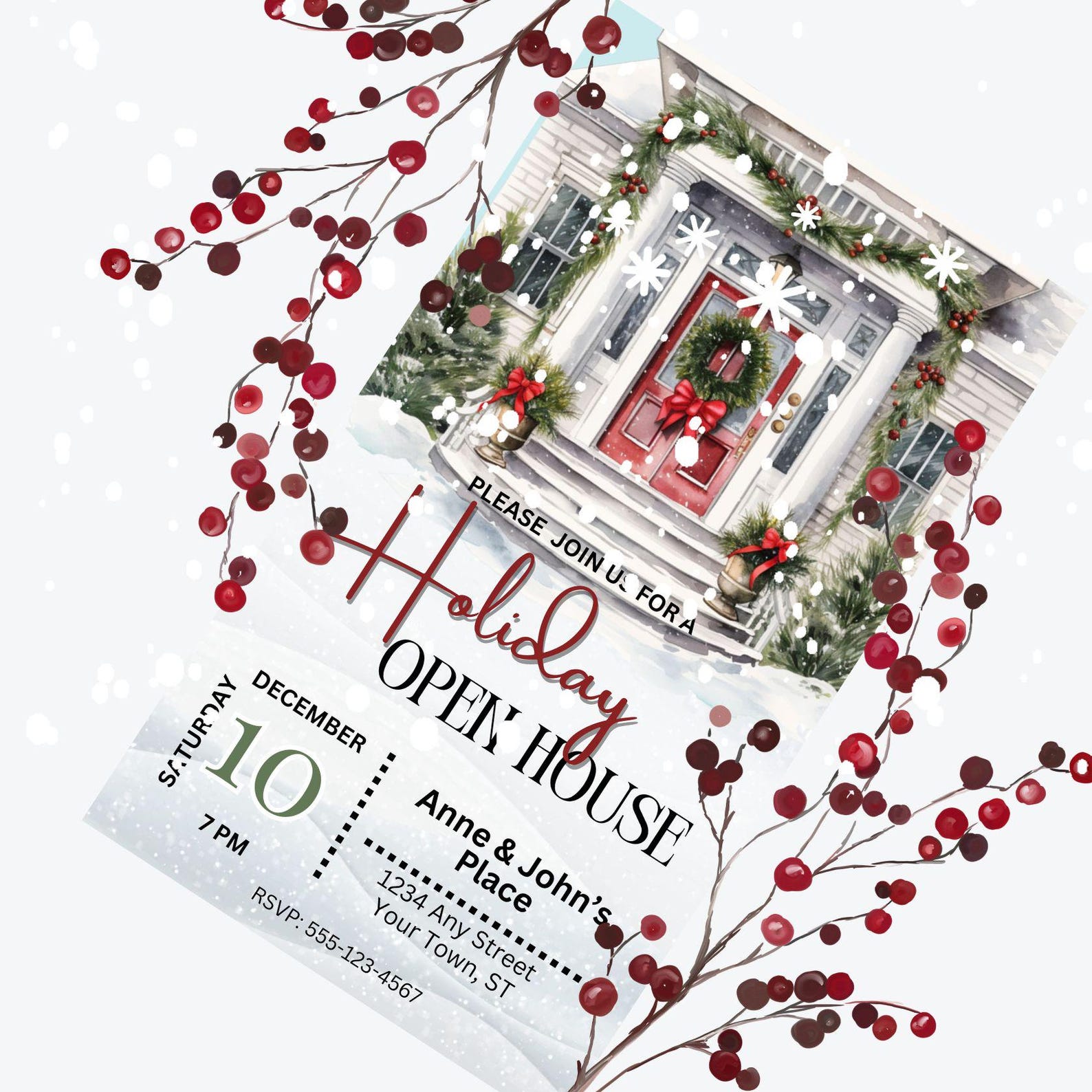 Holiday Open House Invitation: Festive Christmas Party Template ...