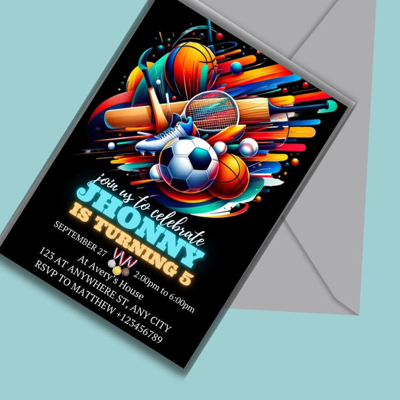 Editable Sports Invitation Neon Sports Invites Sports Flyer Sport Theme ...