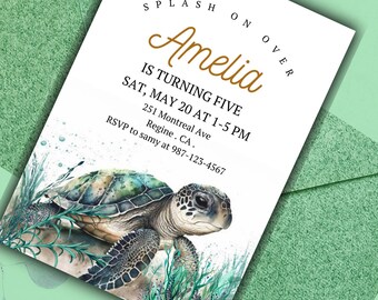 Editable ANY AGE Sea Turtle Birthday Invitation Boy Under the Sea ...