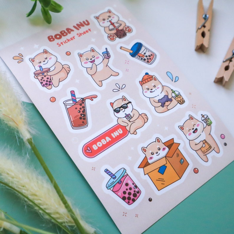 Boba & Bobo Sticker Sheet Cute Kawaii Stickers Shiba Inu Designs - Etsy