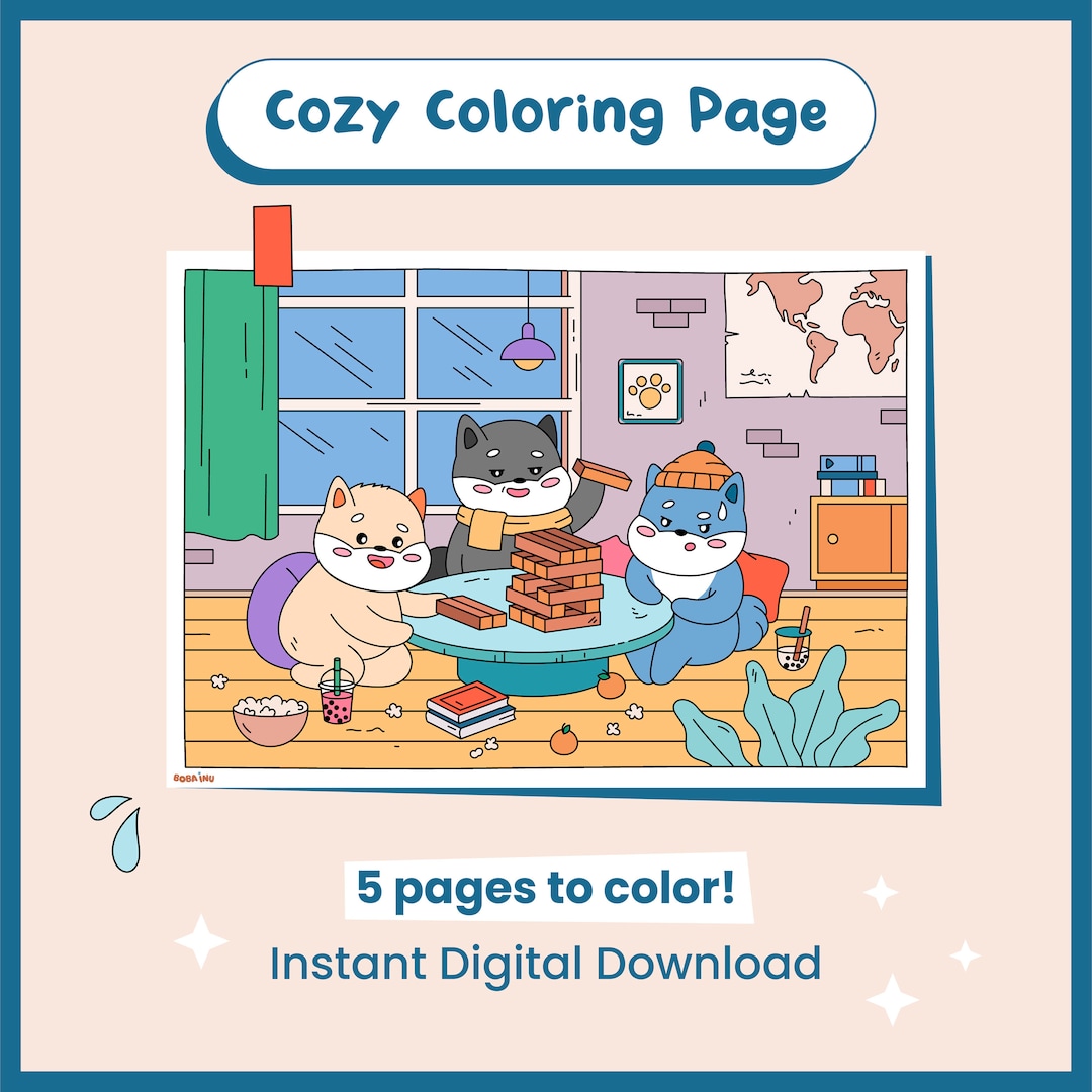 Cute Coloring Pages Cozy Coloring Book for Adults and Kids Printable ...