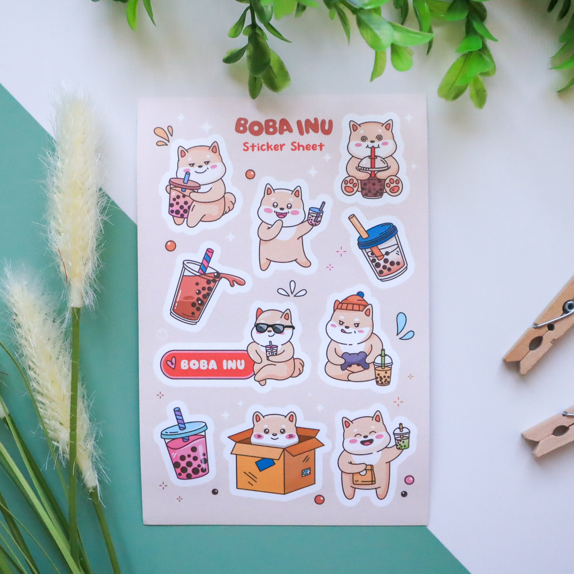 Boba & Bobo Sticker Sheet Cute Kawaii Stickers Shiba Inu Designs - Etsy