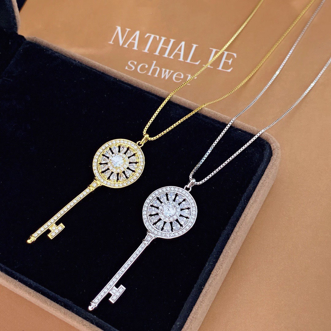 Dainty Diamond Key Necklace, Diamond Key Pendant, Rose Gold Key/lock ...