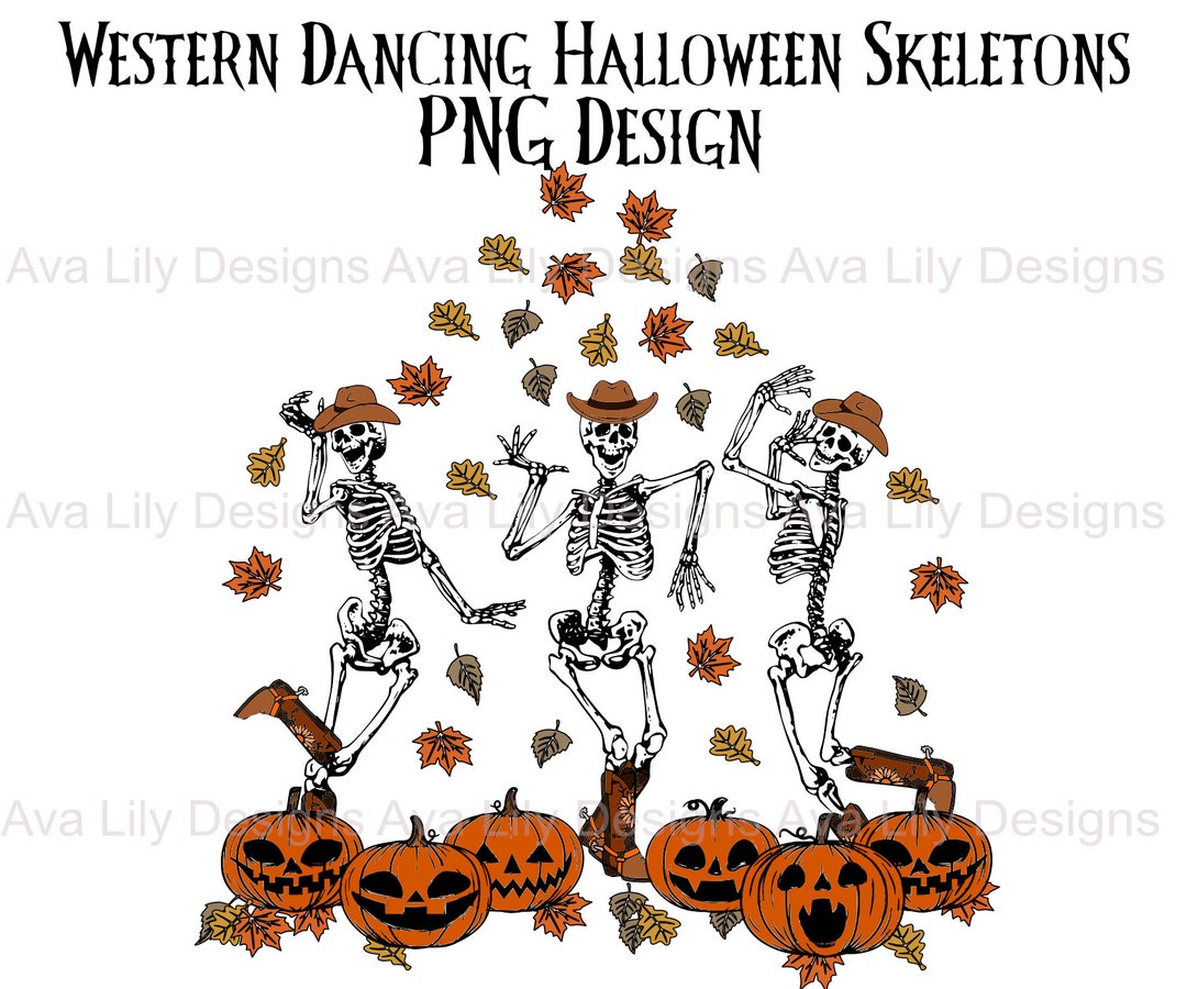 Western Cowboy Halloween Dancing Skeletons PNG Design Fall - Etsy