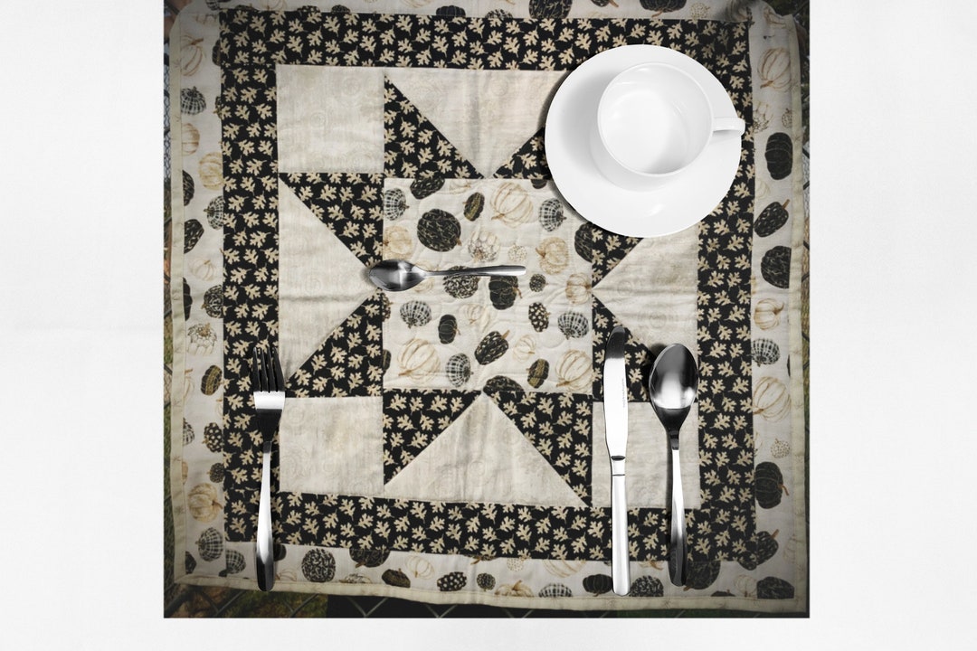 Table Topper, Quilted Table Topper, Table Mat, Wallhanging, Neutral Table Topper, Rustic Decor ...