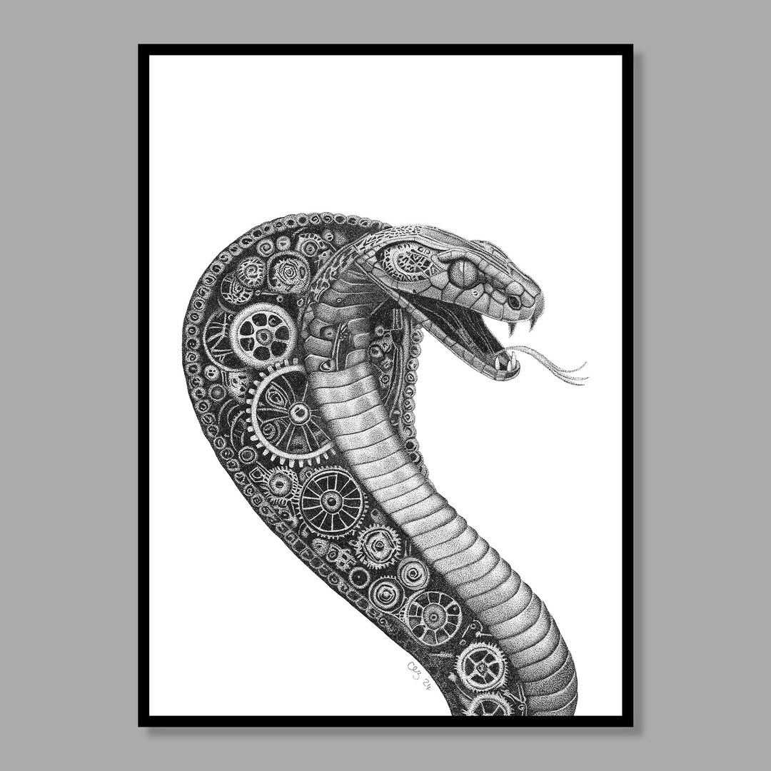 Steampunk King Cobra Stippled Print - Etsy