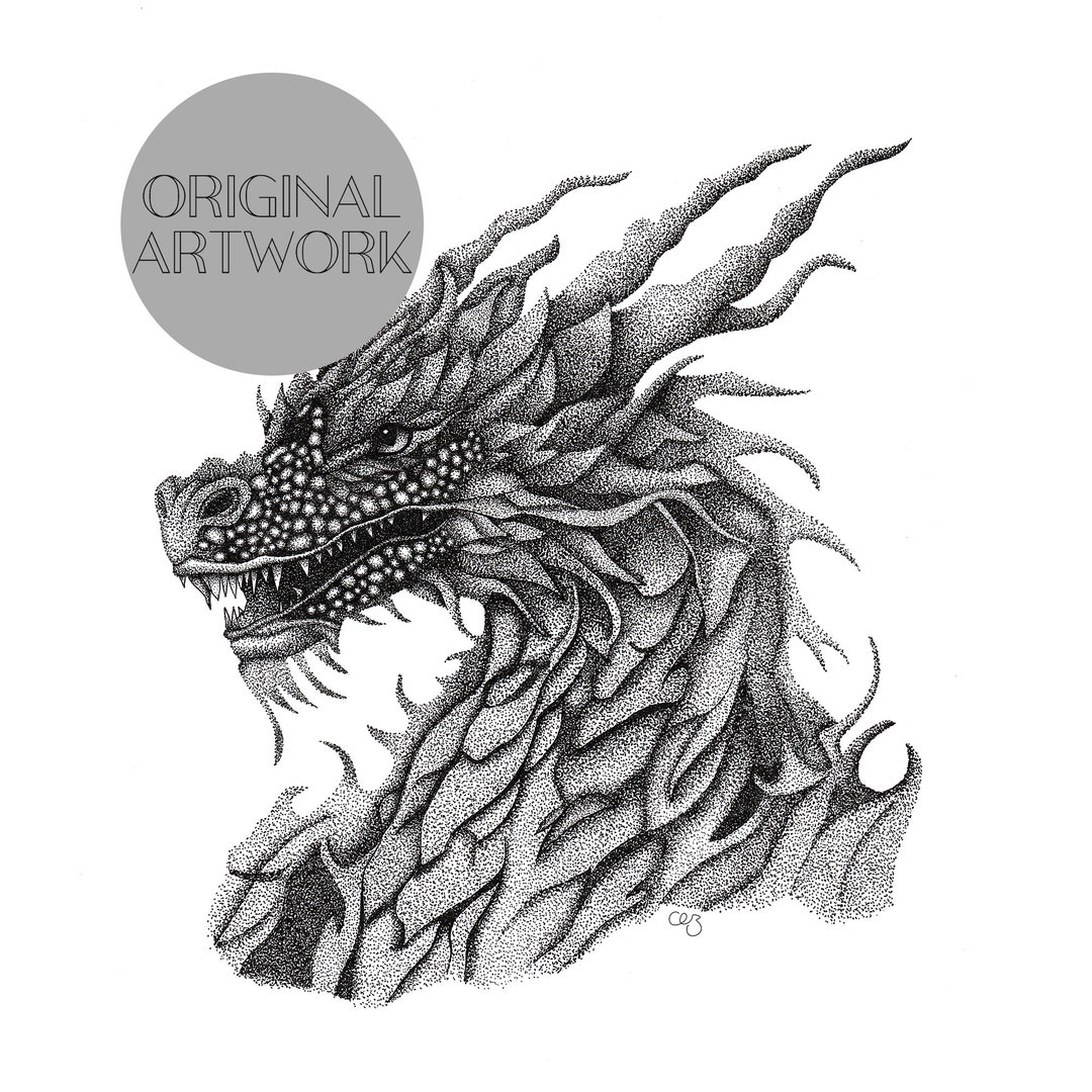 ORIGINAL Dragon Stippled Artwork - Etsy
