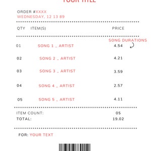 Song Receipt Customizable Poster - Etsy