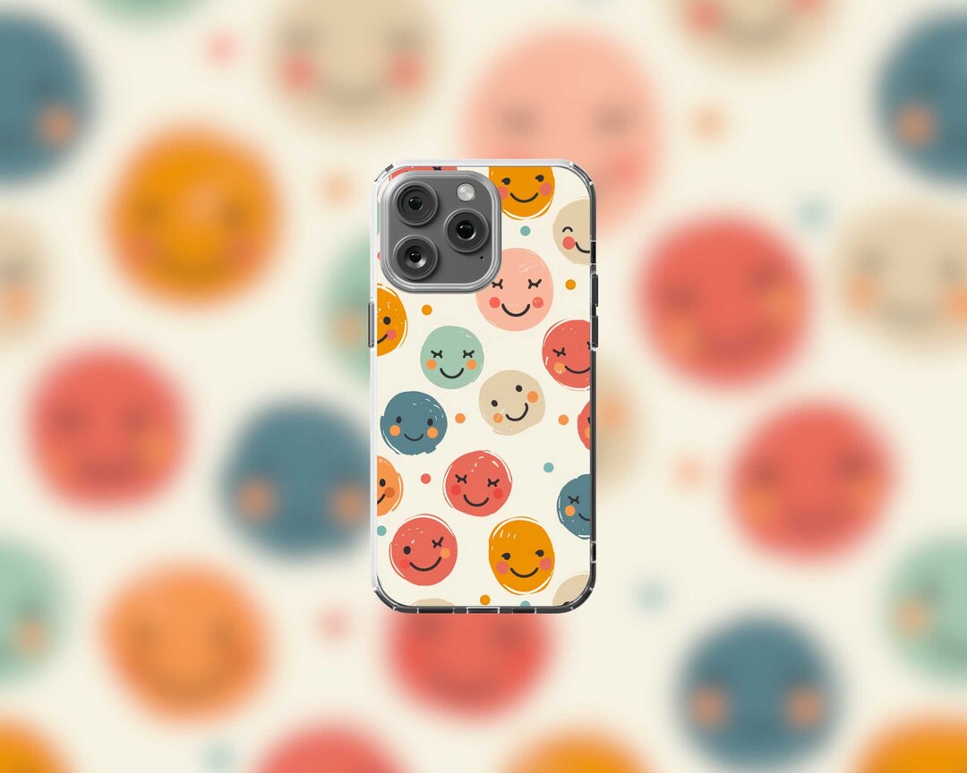 Smiley Faces Clear Magsafe iPhone 12-15 Case - Cute Cheerful Design - Etsy