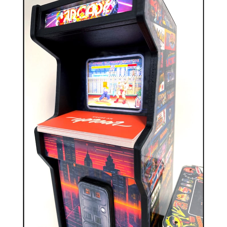 Vintage Arcade Cabinet Desk Organizer: LED Backlit Business Card Holder ...