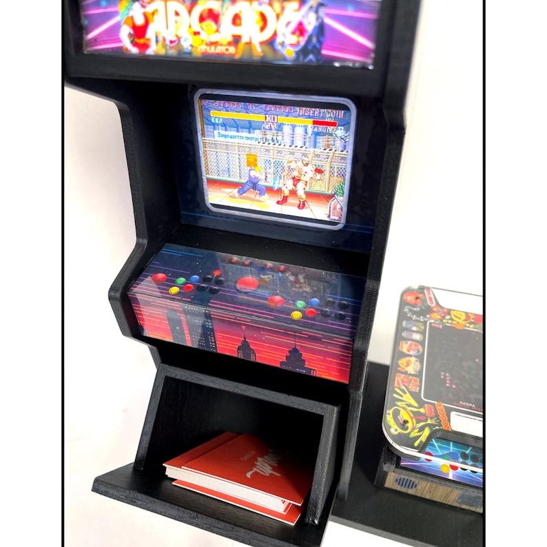 Vintage Arcade Cabinet Desk Organizer: LED Backlit Business Card Holder ...