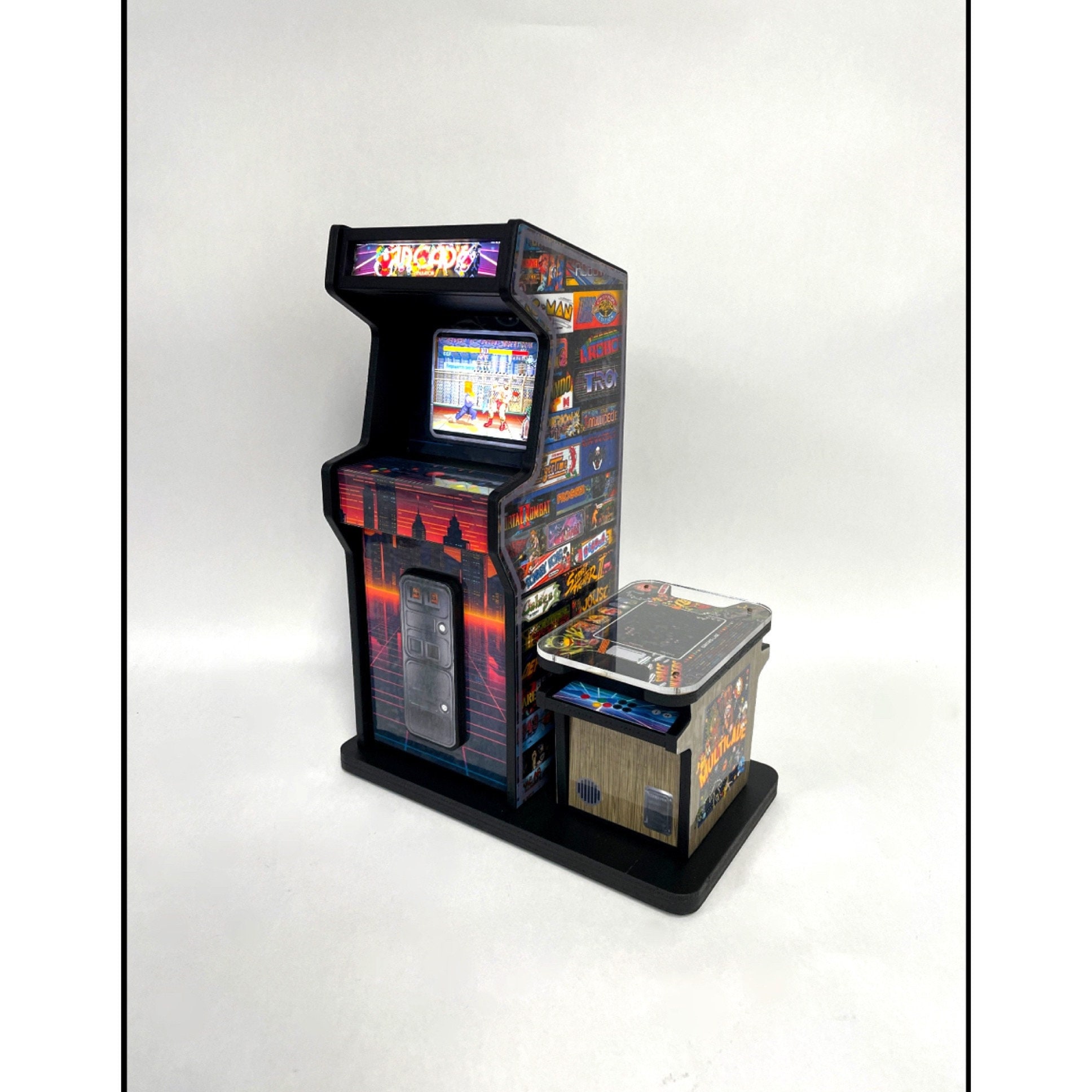 Vintage Arcade Cabinet Desk Organizer: LED Backlit Business Card Holder ...