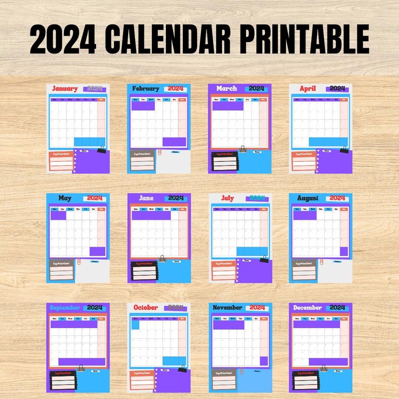 Calendar 2024 Printable, Kids Calendar 2024, Printable Calendar ...
