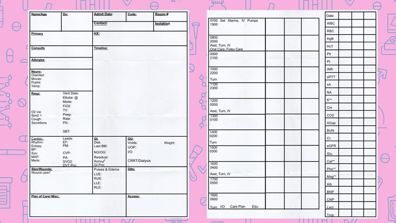 ICU Nurse Report Sheet | Labs | Vitals | Hourly | - Etsy
