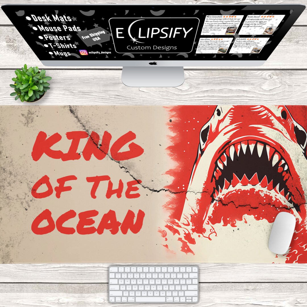King of the Ocean Shark Desk Mat, Shark Mouse Pad, Cool Mouse Pads ...