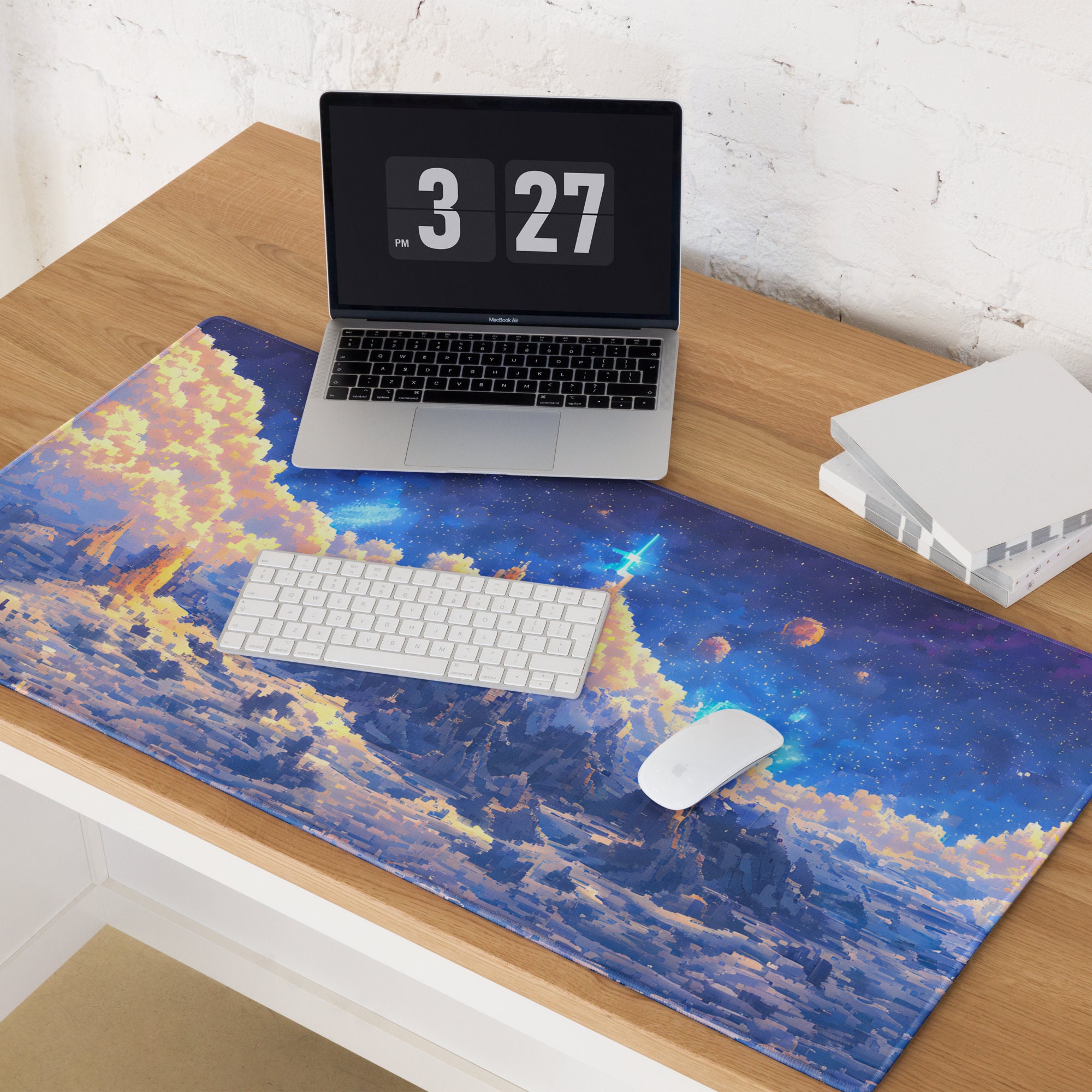 Pixel Art Clouds Mouse Pad, Pixel Art Mountains Desk Mat, Mountain ...