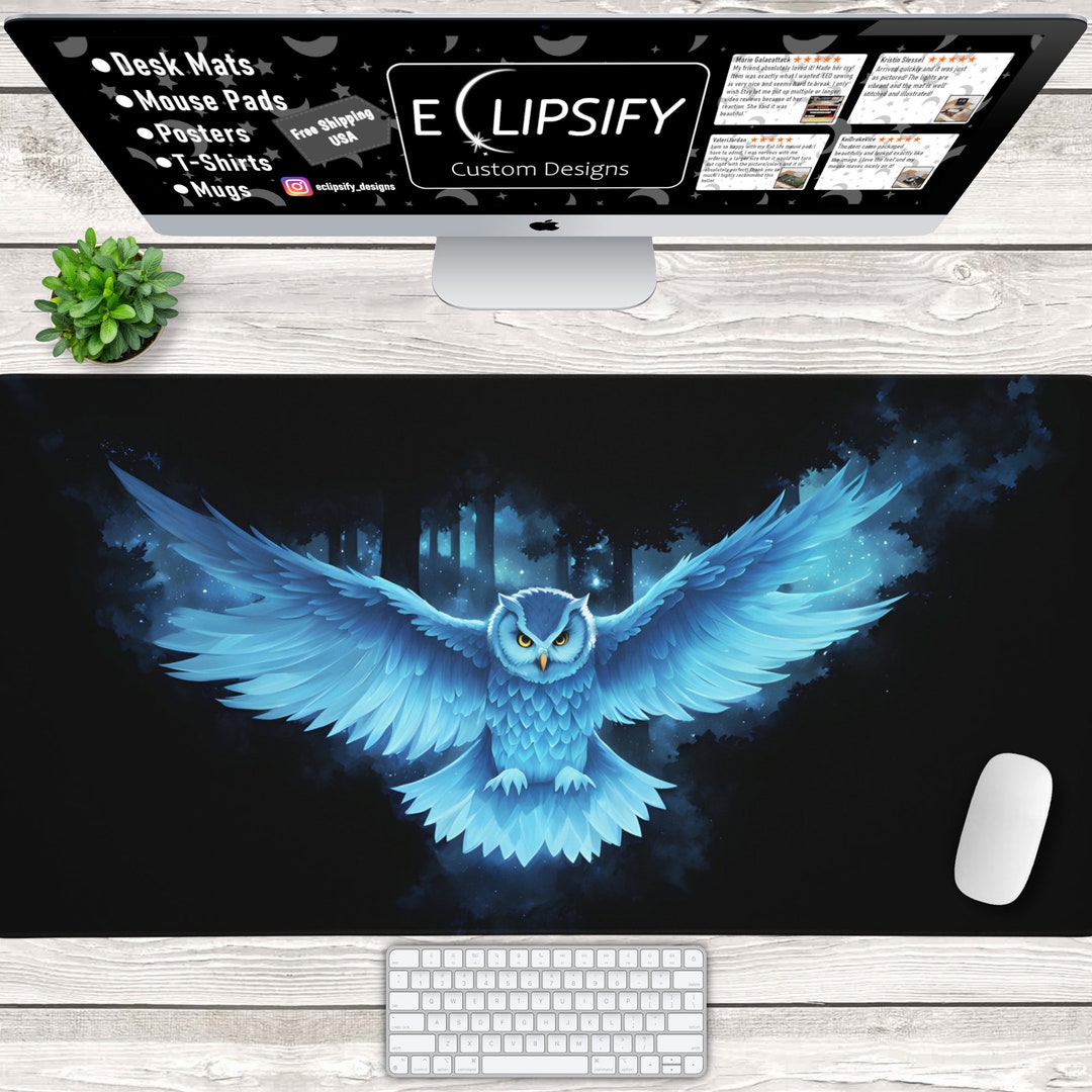 Owl Patronus Mouse Pad, Kawaii Desk Mat, Magical Owl Desk Mat, Mythical ...