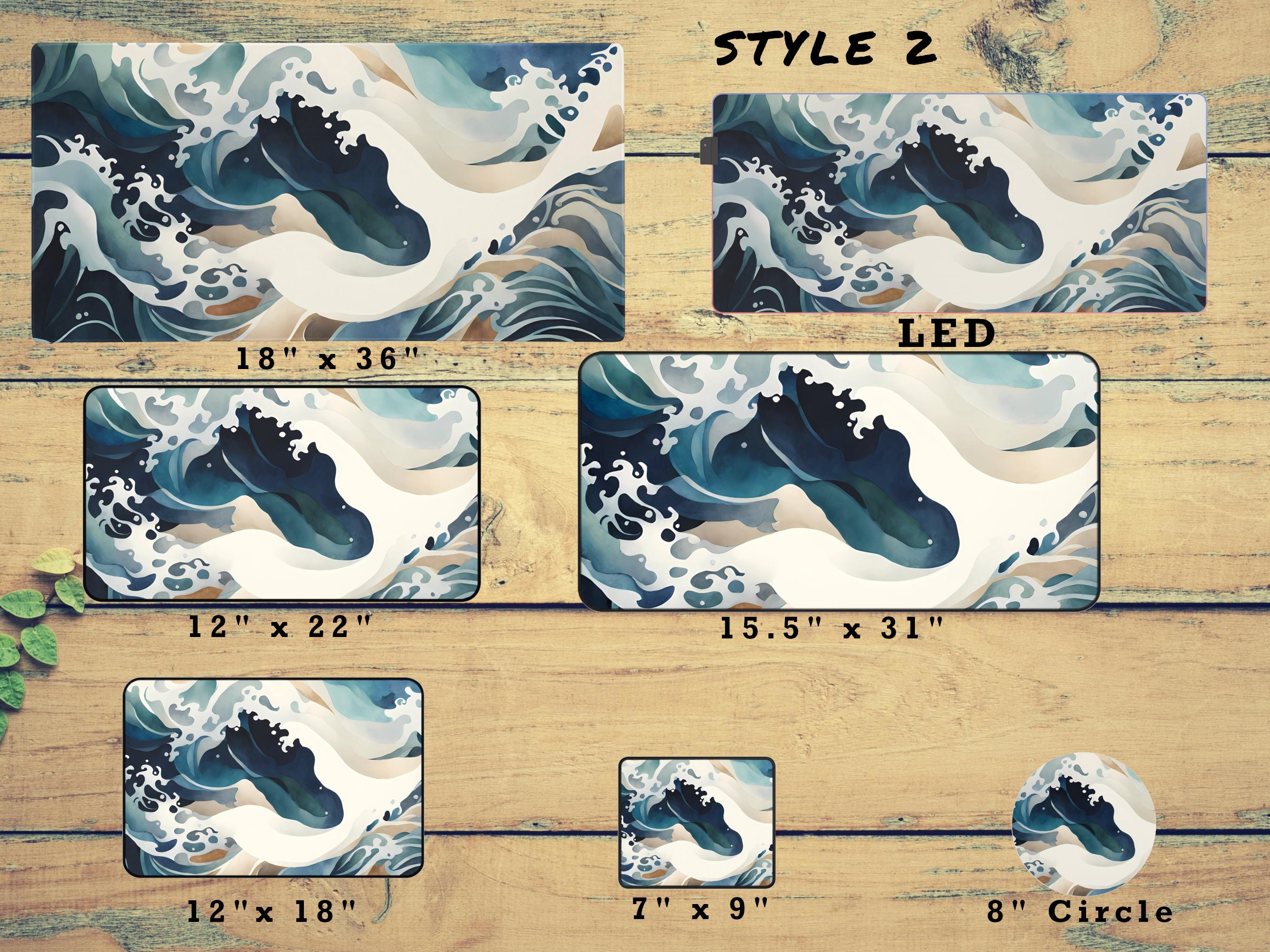 Wave Blue Desk Mat, Japanese Mousepad, Minimalist Mouse Pad, Blue Mouse ...