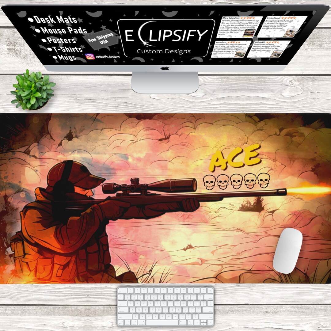 FPS Game Ace Mouse Pad, Sniper Desk Mat, Cool Mousepad, Video Game ...