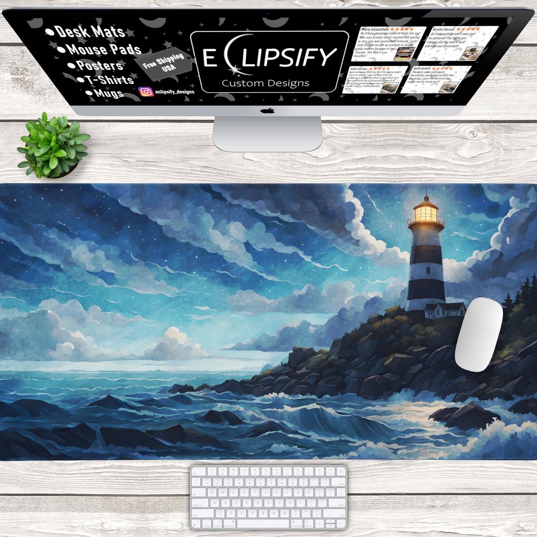 Lighthouse Desk Mat, Lighthouse Mouse Pad, Serene Harbor Decor, Ocean ...