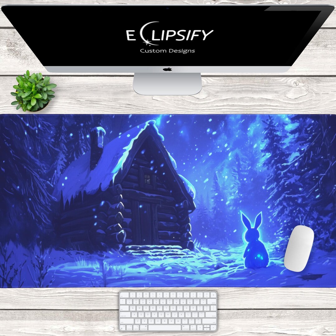 Cute Rabbit Kawaii Lofi Mouse Pad, Rabbit Desk Mat, Cute Pastel Desk ...