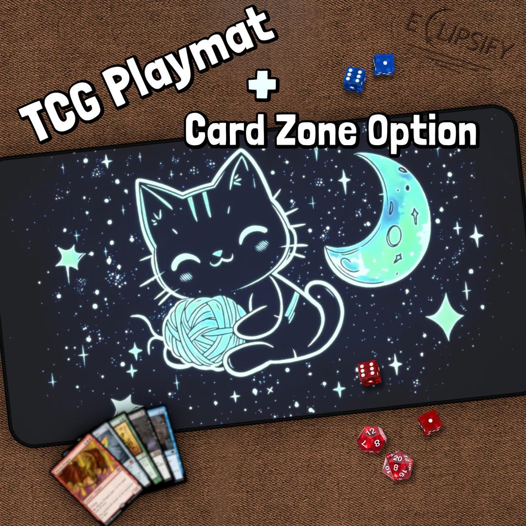 Cute Moon Cat TCG Playmat, Gamer Girl, Kawaii, Space, Celestial, MTG ...