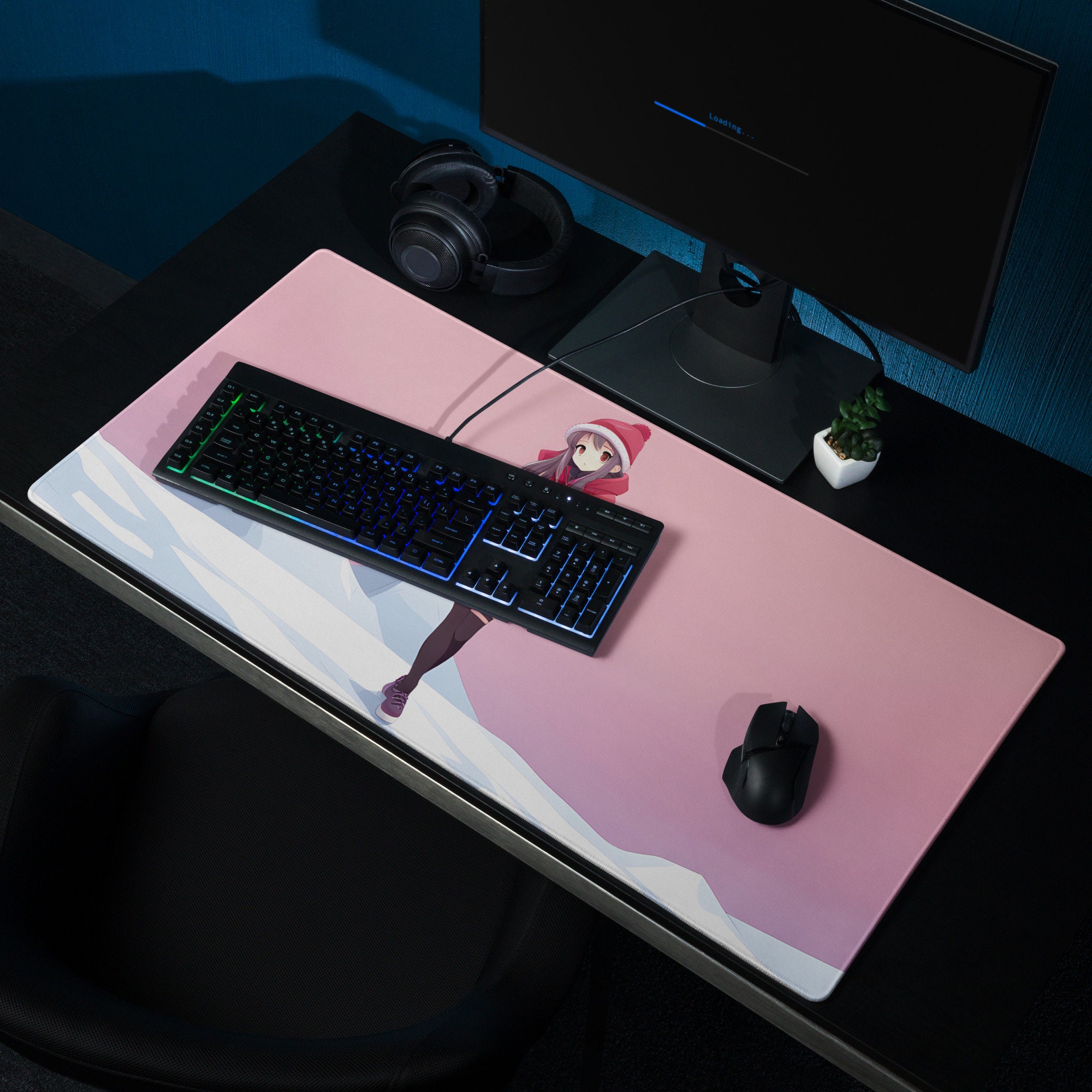 Anime Girl Desk Mat, Anime Girl Mouse Pad, Anime Mouse Pad, Pink Desk ...