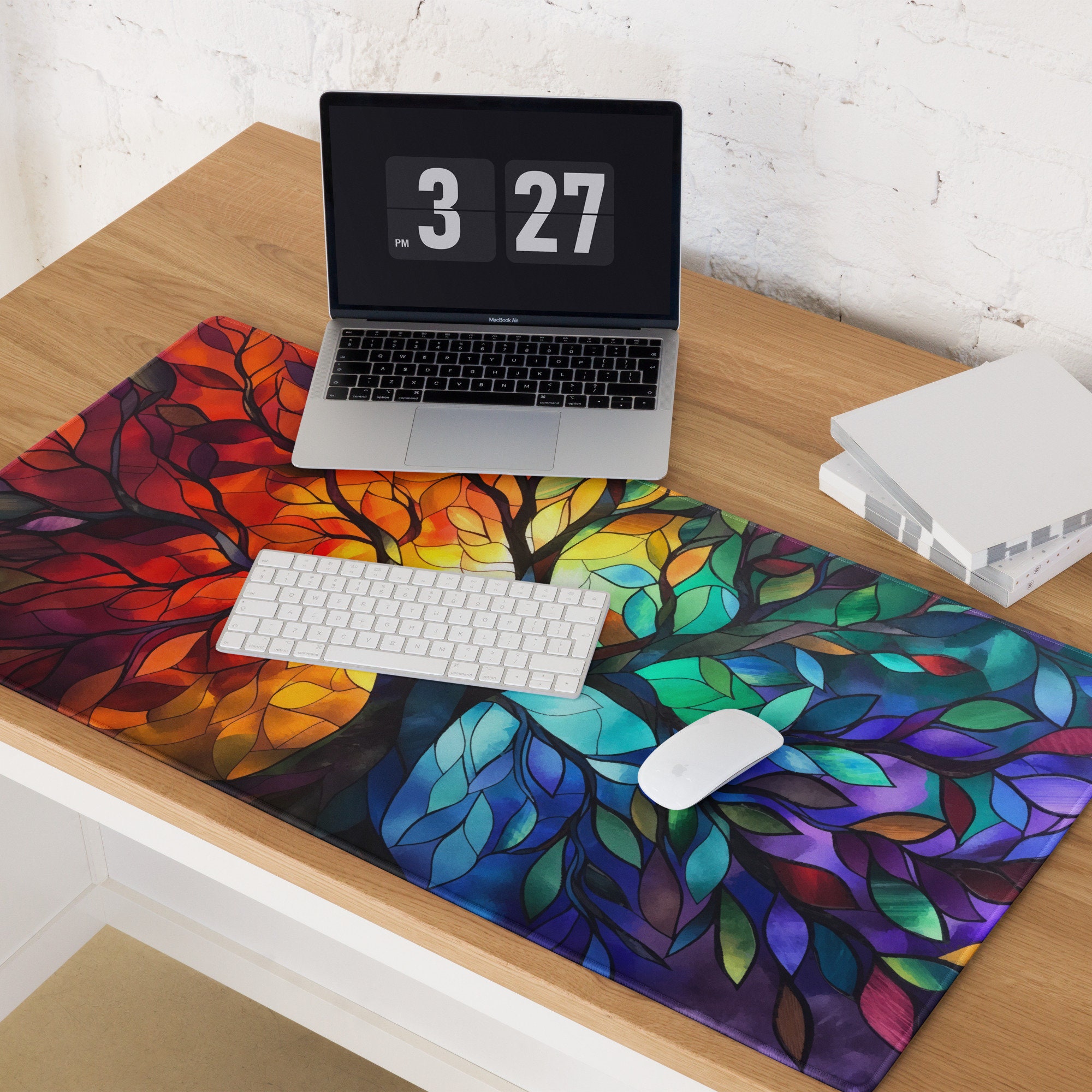 Stained Glass Tree of Life Desk Mat, Minimalist, Colorful, Cottagecore ...