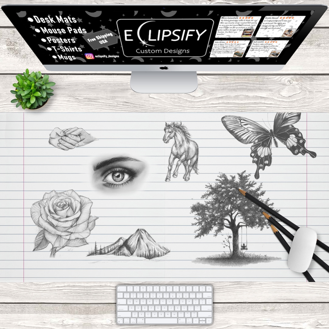 Drawing Desk Mat, Drawing Mouse Pad, Pencil Sketch, Doodling Art, Art ...