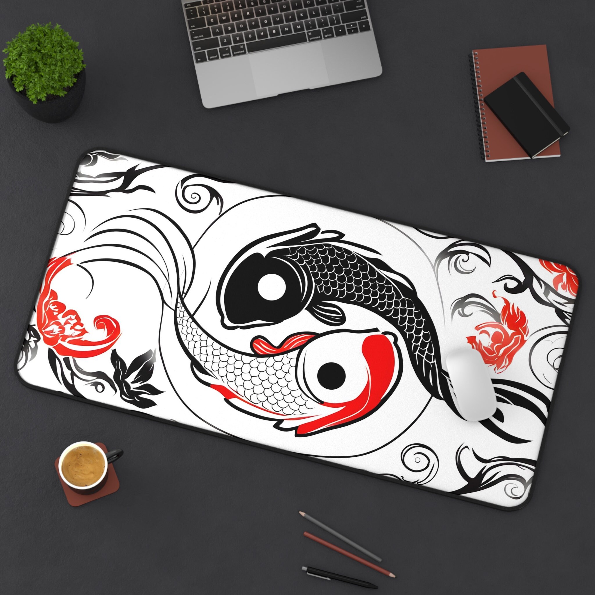Yin Yang Koi Fish Japanese Desk Mat, Yin Yang Koi Fish Japanese Mouse ...