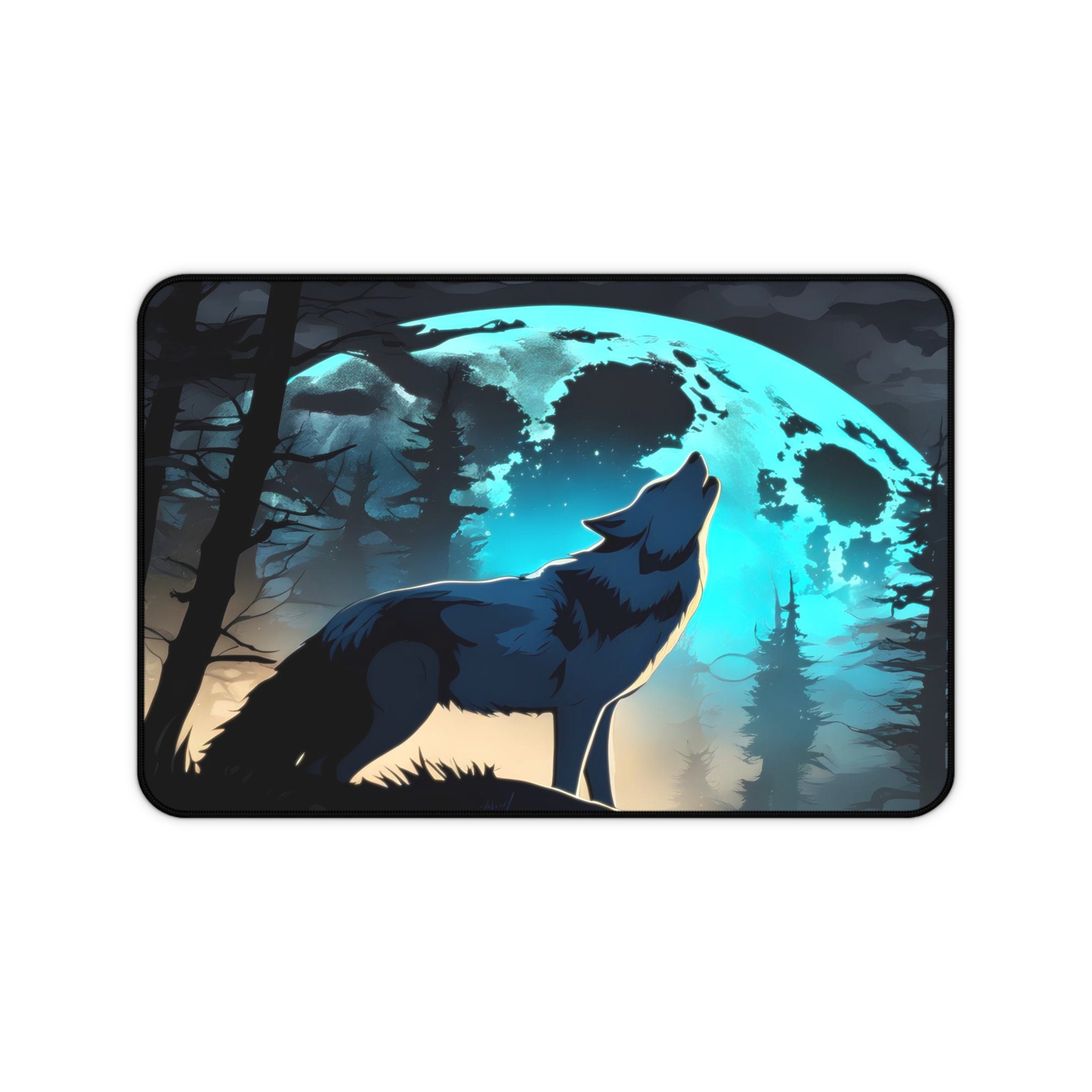 Wolf Howling Moon Mouse Pad, Wolf Howling Moon Desk Mat, Blue Desk Mat ...