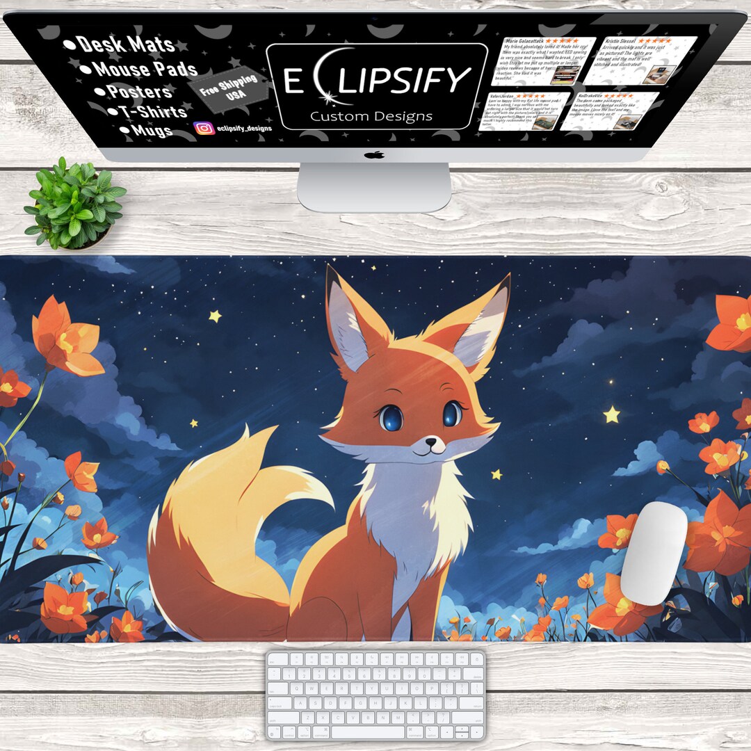 Cute Fox Desk Mat, Kawaii Desk Mat, Anime Fox Mouse Pad, Fox Mouse Pad ...