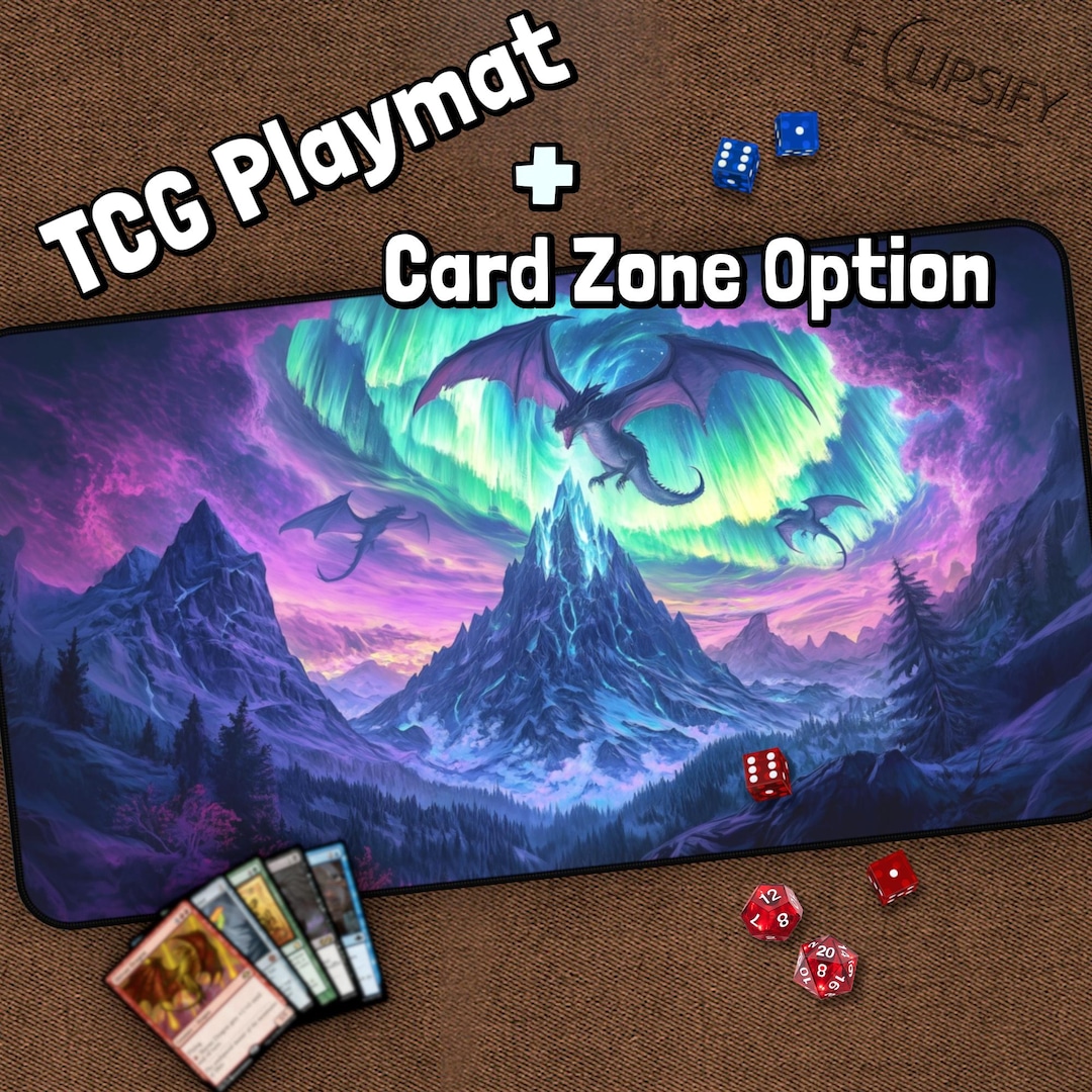 Dragons TCG Playmat, Magical Auroa Mountains, Dragon MTG Play Mat With ...